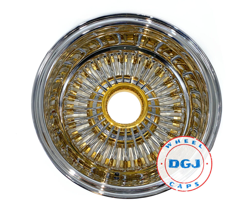 14x7 Zenith Style Lowrider Wire Wheels 72 Spokes Chrome Ring, Gold ...