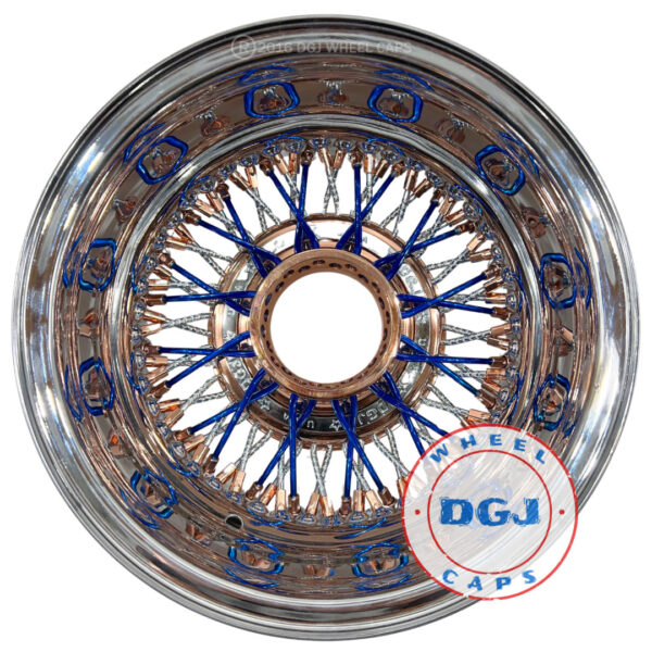 DGJ 14x7 Rev 72 CL Diamond Spokes, Candy Blue & Rose Gold Lowrider Wire ...
