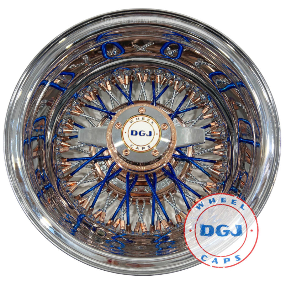 DGJ 14x7 Rev 72 CL Diamond Spokes, Candy Blue & Rose Gold Lowrider Wire ...